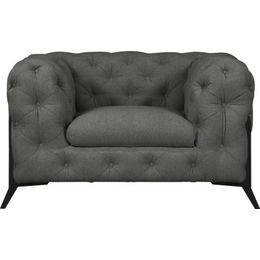 Chesterfield-Sessel Home Affaire "Amaury Sessel", grau, B:125cm H:75cm T:97cm, Struktur (100% Polyester9;Samtoptik (100% Polyester), Sessel, Chesterfield-Sessel, aufw&auml;ndige Knopfheftung, moderne Chesterfield Optik, Fu&szlig;farbe w&auml;hlbar