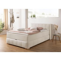 Boxbett Home Affaire "Chelles", beige (beige, natur), B:147cm L:225cm, Komplettbetten, Boxbett, inkl. Topper und Bettkasten