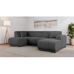 Wohnlandschaft Home Affaire "BORNHOLM U-Form mit Recamiere rechts/links, B/T/H: 300/162/85 cm", grau (anthrazit), B:300cm H:85cm T:162cm, 100% Polyester, Sofas, Wohnlandschaft, U-Form mit Wellenunterfederung, Recamiere rechts oder links bestellbar