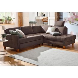 Ecksofa Home Affaire "Earl L-Form", braun, B:233cm H:80cm T:196cm, Luxus-Microfaser in Lederoptik (100% Polyester);Struktur fein (100% Polyester);Luxus-Microfaser ALTARA NUBUCK (100% Polyester), Sofas, Ecksofa, wahlweise auch mit Bettfunktion oder Bettfunktion mit Bettkasten