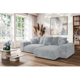 Ecksofa Home Affaire "LAKESIDE mit Bettfunktion und Bettkasten, B/T/H 257/166/84 cm", grau (hellgrau), B:256,5cm H:84cm T:166cm, 100% Polyester, Sofas, Ecksofa, L-Form, Recamiere beidseitig montierbar, mit Wellenunterfederung