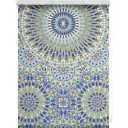 Seitenzugrollo LICHTBLICK ORIGINAL "Rollo Klemmfix, ohne Bohren, Verdunkelung, Orientalische Muster", blau (blau, gr&uuml;n, wei&szlig;), B:70cm H:150cm, Polyester, Rollos, Seitenzugrollo