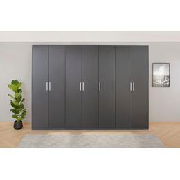 Dreht&uuml;renschrank Rauch "Kleiderschrank Schrank Garderobe KOLUNA mit Dekor-Front", grau (graumetallic), B:315cm H:229cm T:54cm, Holzwerkstoff, Schr&auml;nke, Dreht&uuml;renschrank, inkl. 2 Innenschubladen sowie extra Einlegeb&ouml;den MADE IN GERMANY