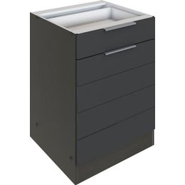 Unterschrank KOCHSTATION "KS-Luhe", grau (grau matt, grafit), B:60cm H:82cm T:60cm, MDF, Schr&auml;nke, Unterschrank, 60 cm breit, hochwertige MDF-Fronten mit waagerechter Lisene