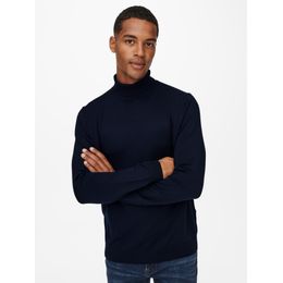 Only & Sons Rollkragenpullover ONLY & SONS "ONSWYLER LIFE REG ROLL NECK KNIT NOOS", Damen, Gr. S, blau (schwarz navy), Feinstrick, Obermaterial: 78% Viskose, 22% Polyester, unifarben, normal normal, Rundhals, Rippb&uuml;ndchen, Pullover Rollkragenpullover