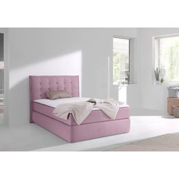 Boxspringbett Home Affaire "Sagres", rosa (ros&eacute;), B:155cm L:210cm, Feinstruktur(100% Polyester);Bezug der Spiegelfl&auml;che Matratzendrell aus 100% Polyester, Komplettbetten, Boxspringbett, Kopfteil mit 2farbiger Flatterbiese und zweifarbigen Kn&ouml;pfen