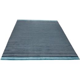 Teppich Theko "Miami 3286", blau, B:170cm H:8mm L:240cm, Viskose, Teppiche, Teppich, Handweb Teppich, gestreift, handgewebt, aus Viskose & Wolle