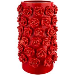 Tischvase Gilde "Vase zylindrisch Roses rot H. 30,5 cm", rot, B:17cm H:30,5cm T:17cm, Keramik, Vasen, Tischvase