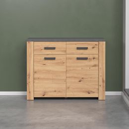 Kommode Home Affaire "Ambres", braun (artisan eiche melamin), B:116cm H:91cm T:35cm, Sideboards, Kommode, Kommode mit 2 T&uuml;ren & 2 Schubladen - (B/T/H) 116/35/91 cm