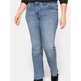 Bootcut-Jeans sheego, Damen, Gr. 84, Langgr&ouml;&szlig;en, blau (light blau, denim), 75% Baumwolle, 24% Polyester, 1% Elasthan, unifarben, lang, Jeans Bootcut-Jeans