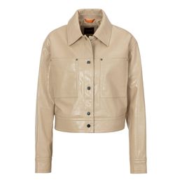 Kurzblazer BOSS Orange "Jelt Premium Damenmode", Damen, Gr. 50, beige (open beige 287), Web, Obermaterial: 100% Polyester, unifarben, mit Knopf, Blazer Kurzblazer, cropped