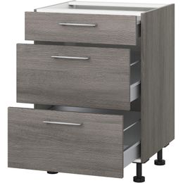 Auszugsunterschrank KOCHSTATION "KS-Trea U2AS50", grau (eichefarben grau), B:50cm H:75cm T:56cm, Schr&auml;nke, Auszugsunterschrank, mit drei Ausz&uuml;gen, Breite 50 cm, H&ouml;he 75 cm
