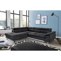 Ecksofa COTTA "Komaris L-Form, B: 249 cm", schwarz, B:249cm H:72cm T:100cm, Microfaser PRIMABELLE (100% Polyester);Kunstleder SOFTLUX;Feinstruktur (100% Polyester);Kunstleder SOFTLUX/Struktur (100% Polyester);NaturLEDER, Sofas, Ecksofa, mit Kopfteilverstellung, optional Bettfunktion, Bettkasten & Licht