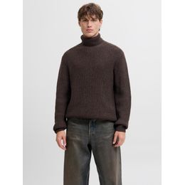 Jack & Jones Rollkragenpullover JACK & JONES "JORBLEECKER KNIT ROLL NECK BF", Herren, Gr. S, mulch detail:schwarz, Strick, Obermaterial: 65% Polyacryl, 35% Baumwolle, unifarben, relaxed fit, Pullover Rollkragenpullover