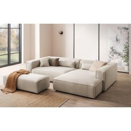 Ecksofa "PIARA XXL, L-Form, Schlaffunktion, Cord, Leinenoptik o. Strukturstoff", beige (hellbeige), B:288cm H:66cm T:198cm, 100% Polyester, LeGer Home by Lena Gercke, Sofas, Ecksofa, Hocker stellbar zum Schlafsofa (Krokodilverbinder), tiefe Sitzfl&auml;che
