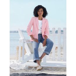 Jackenblazer Heine "Blazer", Damen, Gr. 50, flamingo, wei&szlig;, gestreift, 65% Polyester, 35% Baumwolle, Blazer Jackenblazer