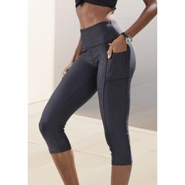 Caprileggings Lascana, Damen, Gr. L (44/46), N-Gr, schwarz, Obermaterial: 85% Polyester, 15% Elasthan, Hahnentrittmuster, figurbetont kniebedeckend, Hosen Caprileggings, Sporthose im Allover-Druck