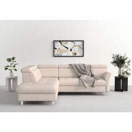Sit & More Ecksofa SIT & MORE "Marano L-Form", beige (creme), B:252cm T:216cm, 100% Polyester, Sofas, Ecksofa, inklusive Kopfteilverstellung, wahlweise mit Bettfunktion, Bettkasten