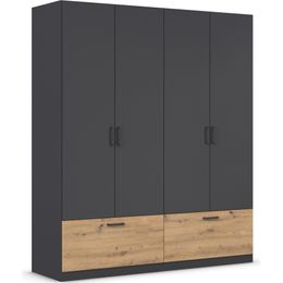 Dreht&uuml;renschrank Rauch "Kleiderschrank Schrank Garderobe W&auml;scheschrank BARI", grau (graumetallic, eiche artisan), B:180cm H:210cm T:54cm, Holzwerkstoff, Schr&auml;nke, Dreht&uuml;renschrank, mit Schubk&auml;sten und modernem Griff in Graumetallic MADE IN GERMANY