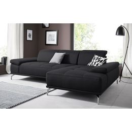 Ecksofa Home Affaire "Caluna", schwarz, B:269cm H:97cm T:174cm, Flachgewebe Mura: (100% Polyester);Luxus-Microfaser Vintageoptik (100% Polyester);Luxus-Mikrofaser (90% Polyester, 10% Polyamid), Sofas, Ecksofa, Inkl.Sitztiefenverstellung, wahlweise mit Kopf- und Armteilverstellung