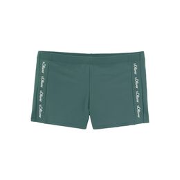 Boxer-Badehose s.Oliver, Herren, Gr. 7, N-Gr, blau (petrol), Recycling-Polyamid, unifarben, Badehosen Boxer-Badehose, mit Markenschriftz&uuml;gen, Topseller