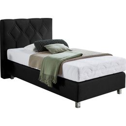 Boxspringbett "Ph&ouml;nix", schwarz, B:105cm L:210cm, Bezug Bett: Microvelours (100% Polyester) oder Feinstruktur (100% Polyester);Bezug Bonnell-Federkernmatratze: 100% Polyester;Bezug Kaltschaummatratze: 100% Polyester;Bezug Tonnentaschenfederkernmatratze: 80% Baumwolle, 20%Polyester, Westfalia Schlafkomfort, Komplettbetten, Boxspringbett