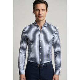 Langarmhemd DESOTO "Jerseyhemd Casual Kent", Herren, Gr. XXL, N-Gr, dunkelblau stripes, Obermaterial: 100% Baumwolle, slim fit normal, Manschette, Hemden Langarmhemd