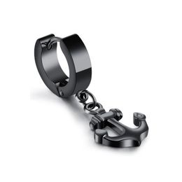Single-Creole Firetti "Schmuck Geschenk Ohrschmuck einzeln Anker", schwarz, Ohrringe, Damen, 13mm, Edelstahl, Single-Creole