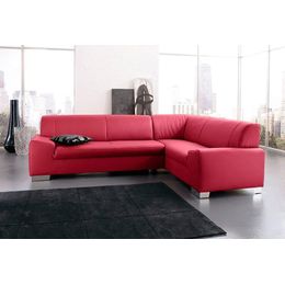 Ecksofa DOMO collection "Alisson, zeitlose Optik, flache Armlehnen, L-Form", rot, B:249cm H:75cm T:181cm, Microfaser aus 100% Polyester;Softlux, das pflegeleichte Kunstleder aus 80% PVC, 18% Polyester und 2% Polyurethan;Strukturstoff aus 90% Polyester und 10% Polyacryl, Sofas, Ecksofa, fester Sitzkomfort, wahlweise mit Bettfunktion