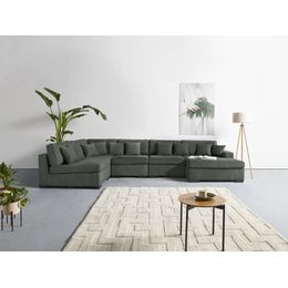 Wohnlandschaft Home Affaire "Skara U-Form", grau, B:390cm H:86cm T:190cm, 100% Polyester, Sofas, Wohnlandschaft, Lounge-Sofa mit Federkernpolsterung, in vielen Bezugsvarianten