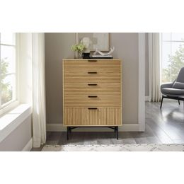 Kommode Salesfever "Visby Designer Sideboard mit Stil", beige (natur, schwarz), B:80cm H:113cm T:40cm, Furnier, MDF, Metall, Sideboards, Kommode, Eiche Echtholzfurnier
