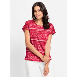 Print-Shirt Inspirationen "Print-Shirt", Damen, Gr. 42, rot (erdbeere, ecru, bedruckt), 100% Baumwolle, bedruckt, gemustert, mehrfarbig, Rundhals, Shirts Print-Shirt