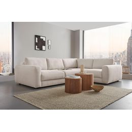 Ecksofa Home Affaire "Bloomfield, Breite 304cm, Mega Polsterecke mit viel Platz, L-Form", beige, B:304cm H:84cm T:224cm, 92% Polyester 8% Nylon, Sofas, Ecksofa, extra tiefe Sitzfl&auml;che, wahlweise mit Sitztiefenverstellung