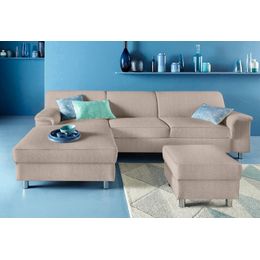 Ecksofa DOMO collection "Jamie, modern und elegant, Fu&szlig;h&ouml;he 9cm, L-Form", beige, B:251cm H:72cm T:80cm, Sofas, Ecksofa, wahlweise mit Bettfunktion