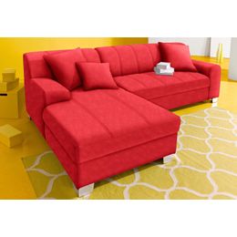 Ecksofa DOMO collection "Turah incl. Zierkissen, moderne Steppung, auch in Leder", rot, B:239cm H:75cm T:82cm, Sofas, Ecksofa, mit Bettfunktion, Schlafsofa, B/T: 239/152 cm, Unser Dauertiefpreis