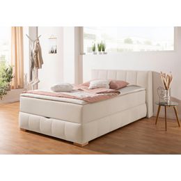 Boxbett Home Affaire "Chelles", beige (beige, natur), B:147cm L:225cm, Komplettbetten, Boxbett, inkl. Topper und Bettkasten
