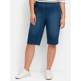 Jeansbermudas sheego, Damen, Gr. 46, Normalgr&ouml;&szlig;en, blau (blau denim), 81% Baumwolle, 17% Polyester, 2% Elasthan, unifarben, kurz, Jeans Jeansbermudas