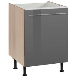 Sp&uuml;lenschrank Optifit "Bern", grau (grau hochglanz, akaziefarben), B:60cm H:87cm T:58,4cm, Schr&auml;nke, Sp&uuml;lenschrank, 60 cm breit, mit 1 T&uuml;r, mit h&ouml;henverstellbaren F&uuml;&szlig;en, mit Metallgriff