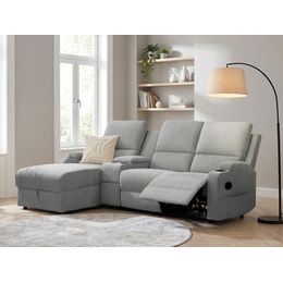 Ecksofa OTTO HOME "NAPORI Multimediasofa, 3er Kinosessel XXL, L-Form, Cord", grau, B:240cm H:105cm T:155cm, Sofas, Ecksofa, Kinosofa mit Relaxfunktion, Getr&auml;nkehalter, Staufach und Staukasten
