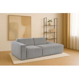 2-Sitzer Home Affaire "Noord mit Kedernaht, Breite 227 cm", grau (ligh grau), B:227cm H:71cm T:96cm, 94% Polyester; 6% Nylon, Sofas, 2-Sitzer, Cord, Struktur, Webstoff, mit Wellenunterfederung, Massivholzrahmen
