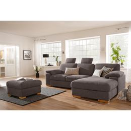 Ecksofa Home Affaire "Ventura L-Form", braun (espresso), B:277cm H:86cm T:172cm, Luxus-Microfaser in Lederoptik (100% Polyester);Struktur (100% Polyester);Luxus-Microfaser (90% Polyester, 10% Polyamid), Sofas, Ecksofa, wahlweise mit Bettfunktion und Bettfunktion/Bettkasten