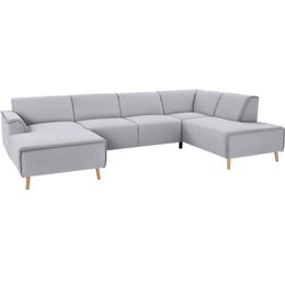 Wohnlandschaft Home Affaire "Janek Scandic Design, elegant und zeitlos U-Form", grau (hellgrau), B:324cm H:81cm T:191cm, Struktur fein ( 100% Polyester);Struktur weich (92% Polyester, 8% Nylon);Struktur weich (92% Polyester, 8% Nylon), Sofas, Wohnlandschaft, mit Federkern und Keder in scandinavischem Design