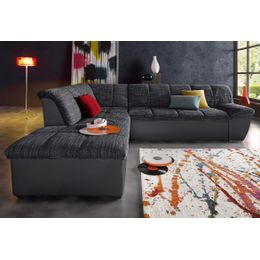 Ecksofa DOMO collection "Splash, aktuelle Sitz- und R&uuml;ckensteppung, Materialmix, L-Form", schwarz (schwarz, pepper), B:271cm H:76cm T:232cm, Kunstleder SOFTLUX / Struktur (90% Polyester, 10% Polyacryl);Luxus-Microfaser (100% Polyester) / Struktur (90% Polyester, 10% Polyacryl), Sofas, Ecksofa, wahlweise mit Bettfunktion