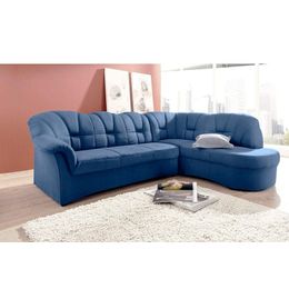 Ecksofa DOMO collection "Papenburg, zeitlose R&uuml;ckensteppung, elegante Armlehne, L-Form", blau, B:241cm H:84cm T:178cm, Kunstleder SOFTLUX;Luxus-Microfaser (100% Polyester);Struktur ( 90% Polyester, 10% Polyacryl);Microfaser PRIMABELLE (100% Polyester), Sofas, Ecksofa, mit Ottomane, wahlweise mit Bettfunktion