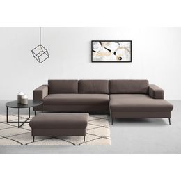 Ecksofa DOMO collection "Modica, zeitlos und elegant, L-Form", grau (taupe), B:329cm H:81cm T:173cm, Sofas, Ecksofa, moderne Optik mit extrabreiter Recamiere, auch in Cord