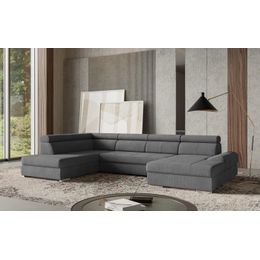Sit & More Wohnlandschaft SIT & MORE "U-Form", grau, B:345cm H:79cm T:213cm, 90% Polyester, 10% Polyamid, Sofas, Wohnlandschaft, mit verstellbaren Kopfteilen, wahlweise mit Bettfunktion