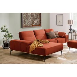 Ecksofa W.Schillig "run, Designsofa mit tollem Sitzkomfort, bequem, L-Form", orange (copper z73), B:299cm H:88cm T:178cm, Longlife Xtra-Leder Z73: Naturwalkleder der Luxusklasse aus den erlesensten Rohh&auml;uten. Hautst&auml;rke 1, 1 &ndash; 1, 3 mm;ROHLEDER Jacquard-Flachgewebe Q2 W60 (63% Polyester, 37% Polyacryl);ROHLEDER Chenille-Flachgewebe Q2 W77 (68% Polyacryl, 32% Polyester);Stoff S37 (100% Polyester), S