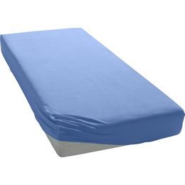 Spannbettlaken bellana "bellana exclusiv aus 100% Mako-Baumwolle, 150 g/m&sup2;, b&uuml;gelfrei", blau (mittelblau), L:200cm, Mako-Jersey, Obermaterial: 100% Baumwolle, Bettlaken, Spannbettlaken, feinste Mako-Baumwolle, Spannbetttuch f&uuml;r Matratzen bis 25cm H&ouml;he