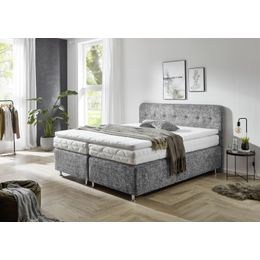 Boxspringbett "Sapporo", grau, L:210cm, Westfalia Schlafkomfort, Komplettbetten, Boxspringbett, Inkl. Zierkissen, w&auml;hlbar in H2, H3 & H4