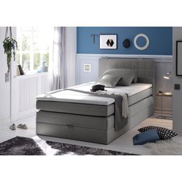 Boxspringbett ED EXCITING DESIGN "Hawaii", grau (grau savanna 21), B:121cm L:209cm, 100% Polyester, Komplettbetten, Boxspringbett, inkl. einem Bettkasten und Topper